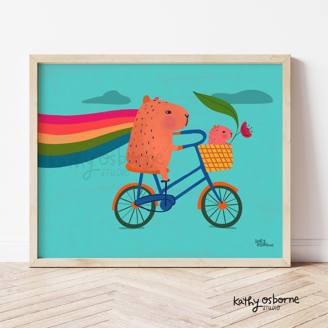 Capybara Bike Ride Art Print: Whimsical Nursery Wall Decor - Etsy