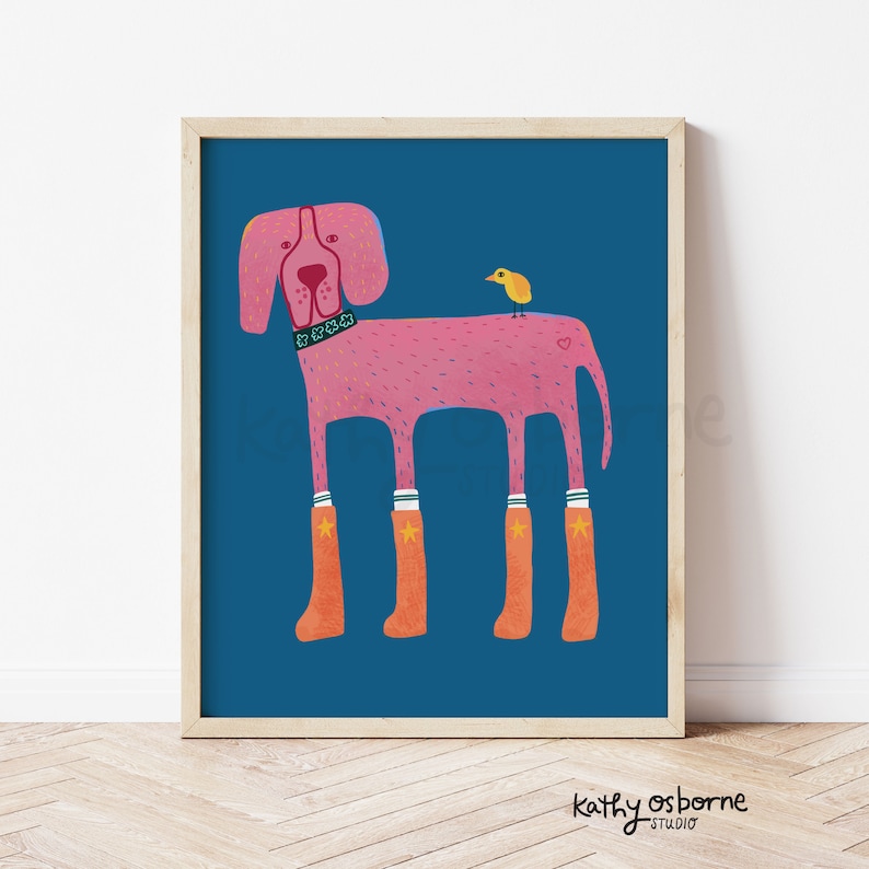 Pink Great Dane Art Print: Whimsical Dog in Boots Illustration - Etsy ...