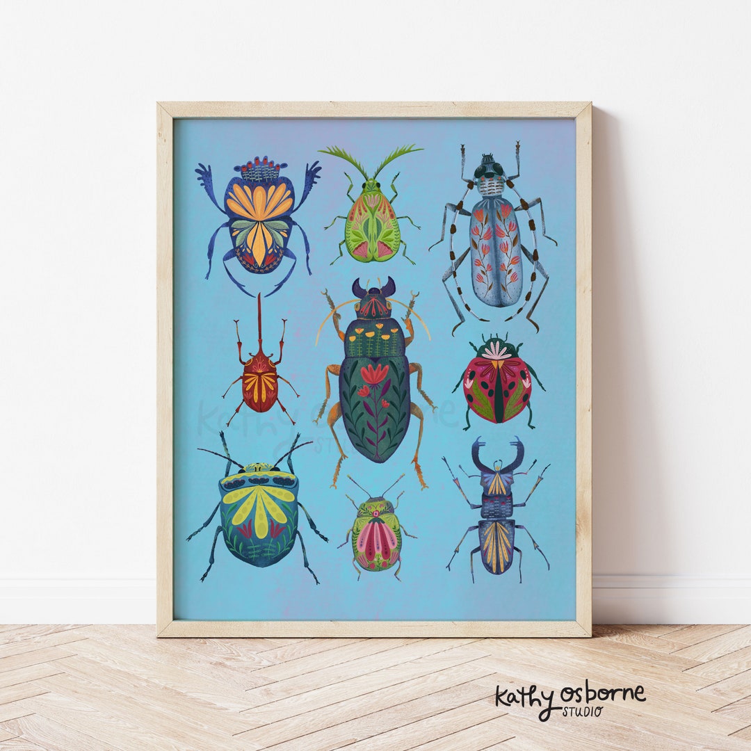 Beetle Art Print: Whimsical Insect Illustration, Colorful Nature Decor ...
