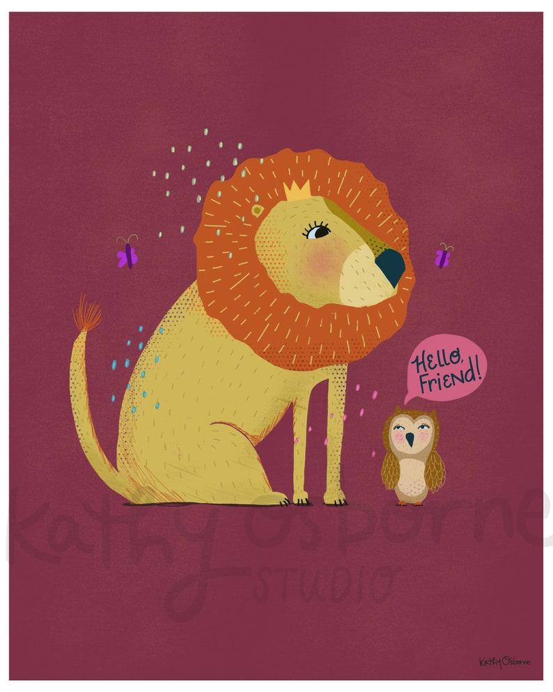 Cute Art Print: Lion and Owl Whimsical Wall Decor for - Etsy