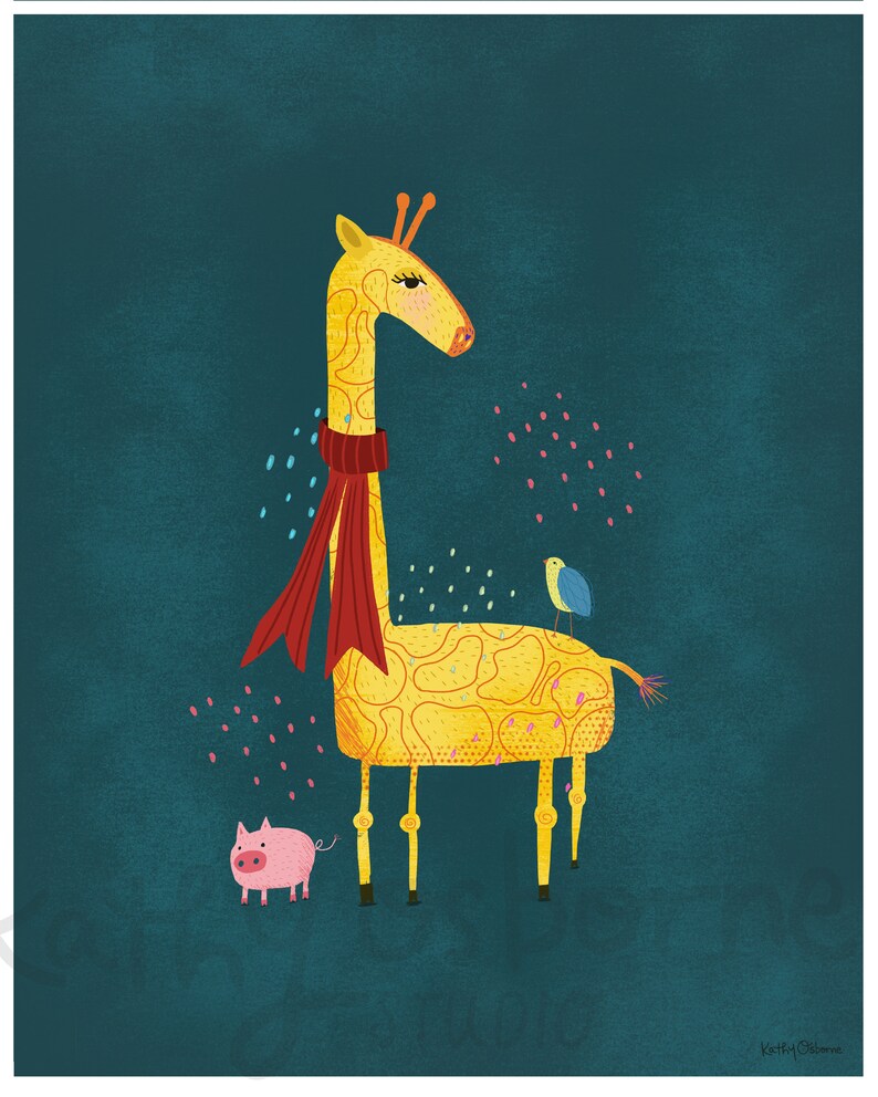 Cute Art Print: Giraffe and Pig Art Whimsical Wall Decor for - Etsy