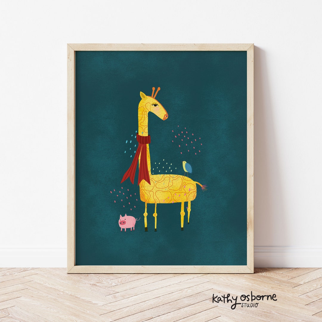 Cute Art Print: Giraffe and Pig Art - Whimsical Wall Decor for ...