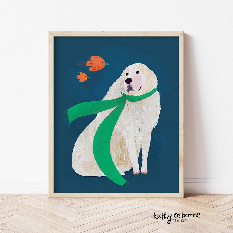Great Pyrenees Scarf Art Print: Whimsical Dog Nursery Decor - Etsy