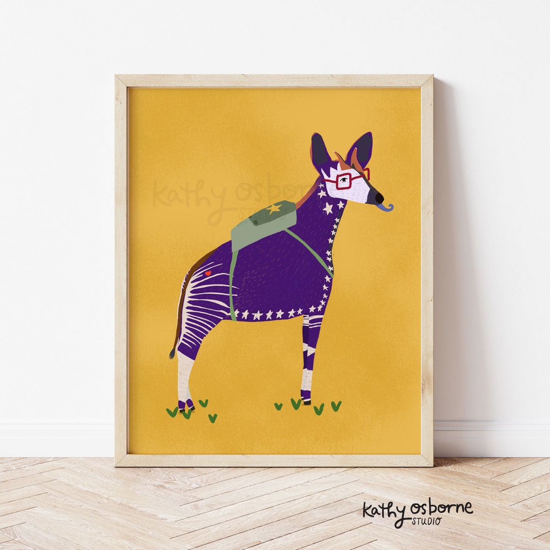 Cute Art Print: Okapi Illustration Art - Quirky Whimsical Wall Decor ...