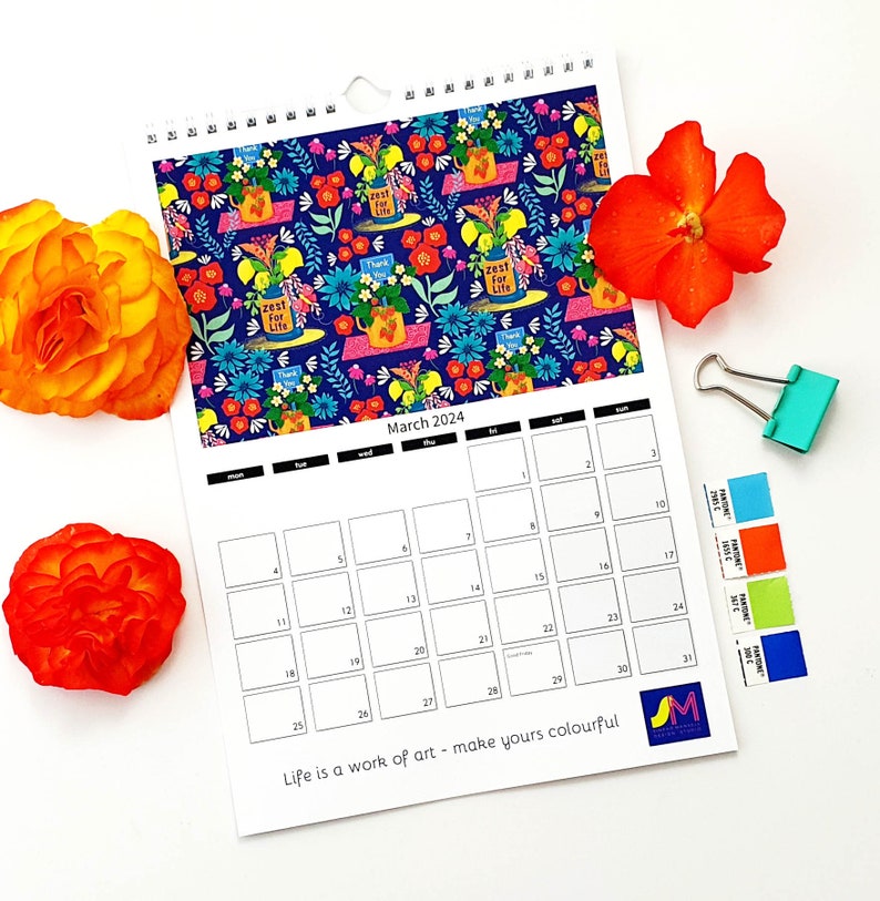 A4 Bright Floral Colourful 2024 Calendar. A Wall Planner With - Etsy