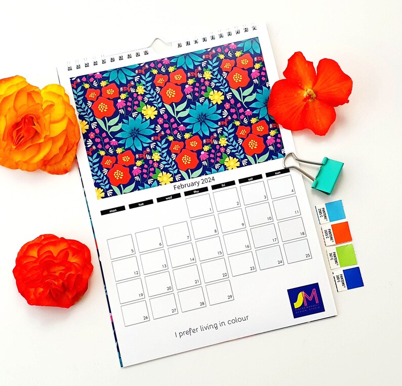 A4 Bright Floral Colourful 2024 Calendar. A Wall Planner With - Etsy