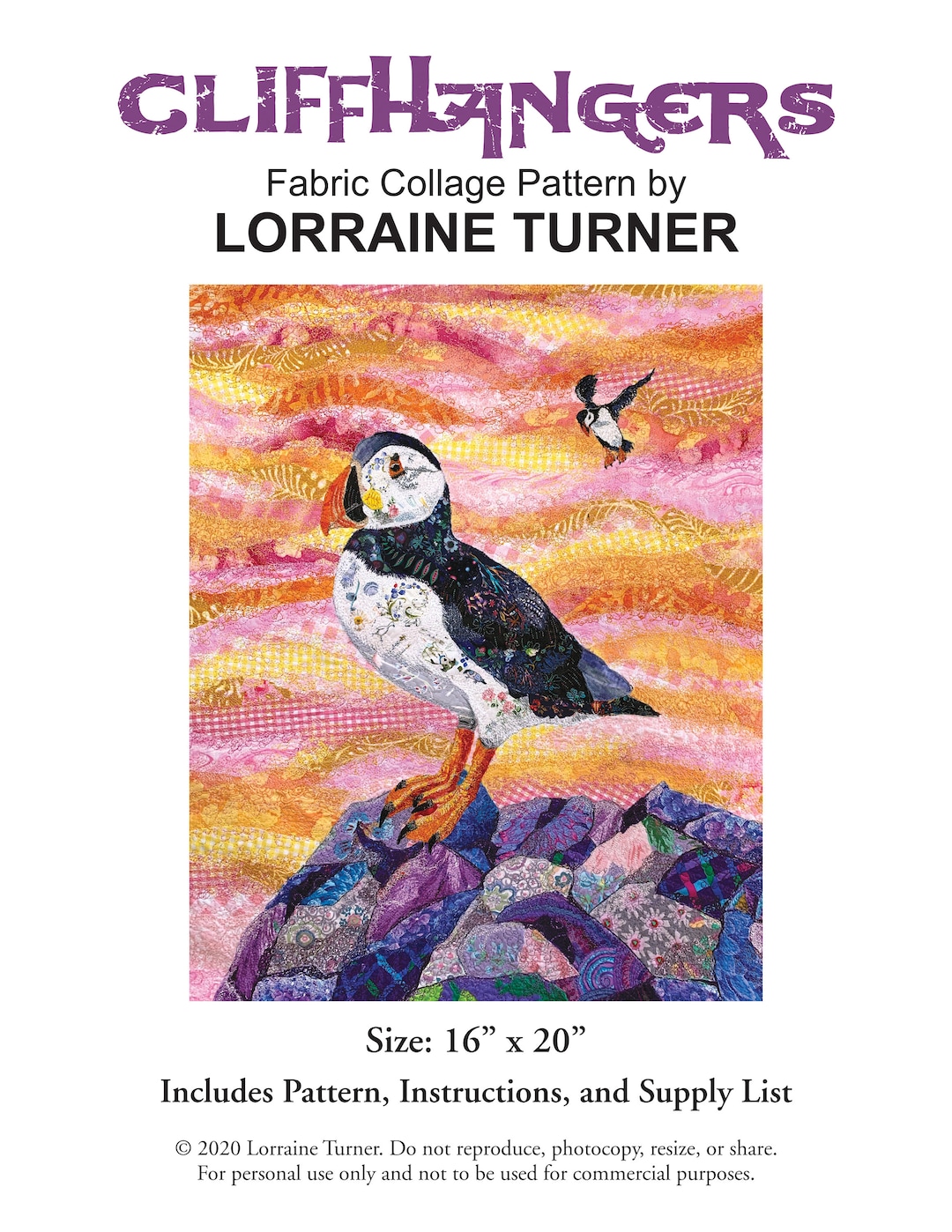 Fabric Collage Puffin Pattern Lorraine Turner PRINT - Etsy