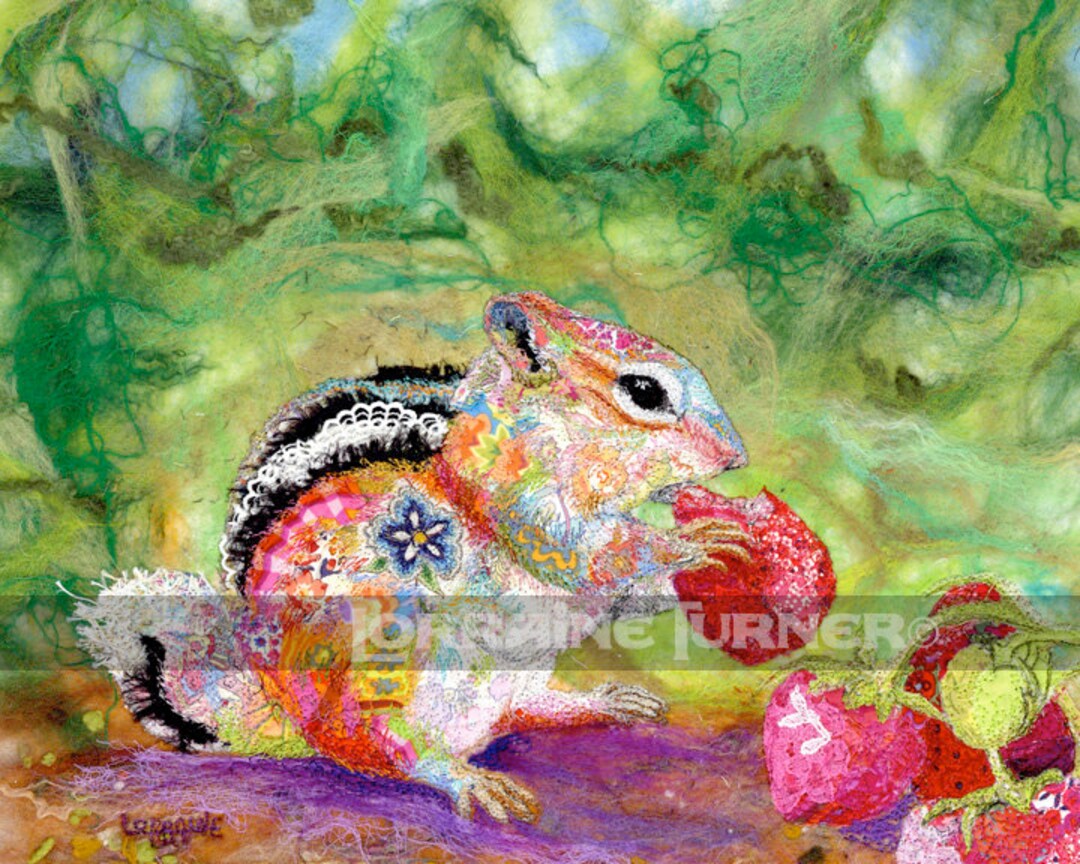 Chipmunk Eating Strawberries Giclée - Etsy