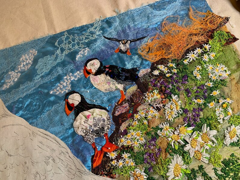 Puffins With Daisies in Cliffs - Etsy