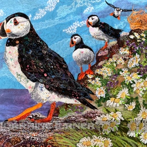 Puffins With Daisies in Cliffs - Etsy