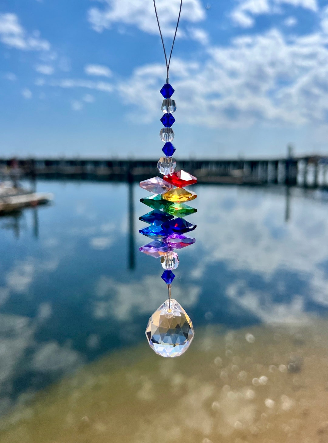 Rainbow Colored Crystal Suncatcher With Multi-faceted Crystal Ball ...