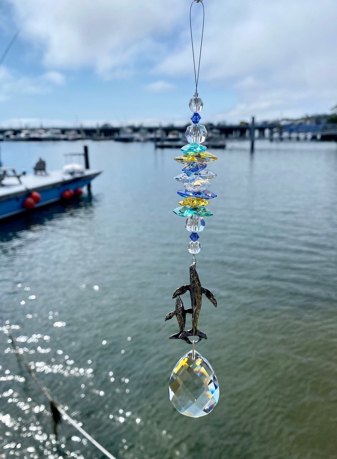 Humpback Whales & Crystal Sun Catcher / Pewter Whales Ornament - Etsy