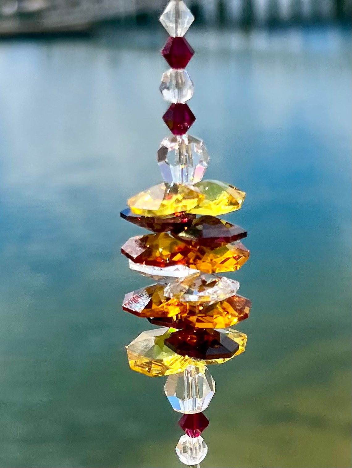 Crystal Suncatcher, Pewter Sun With Yellow Crystal Sphere, High Quality ...