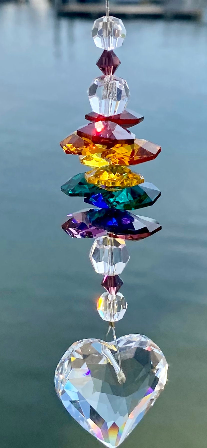 Heart Shaped Crystal Suncatcher, Rainbow Colored AUSTRIAN CRYSTALS ...