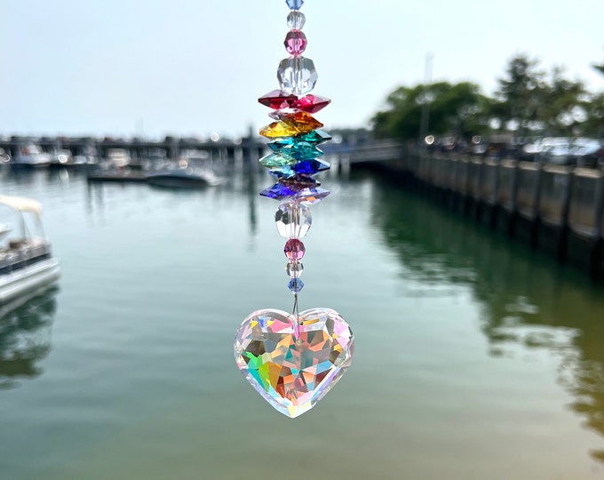 Shimmering Crystal Heart Suncatcher, Colorful Rainbow Colored AUSTRIAN ...