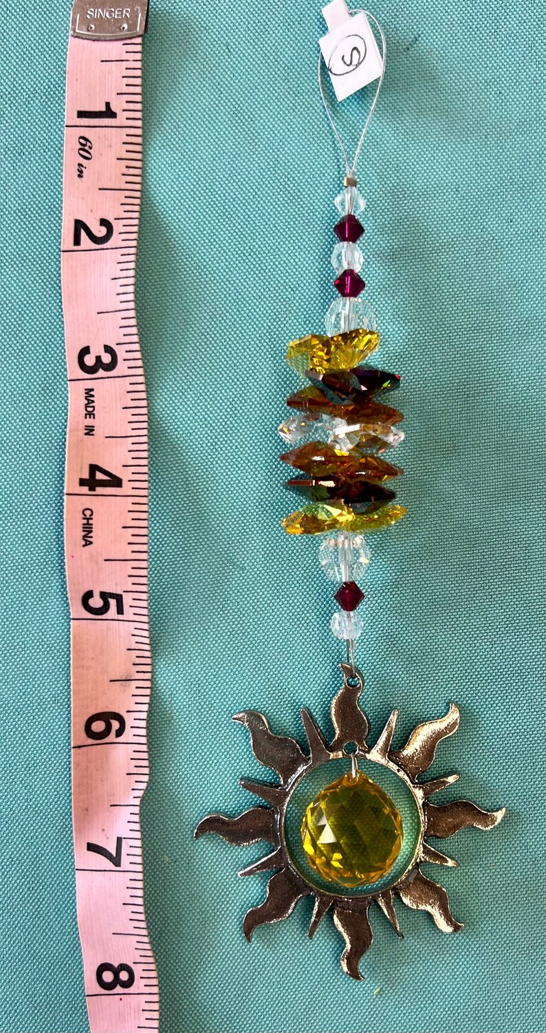 Crystal Suncatcher, Pewter Sun With Yellow Crystal Sphere, High Quality ...