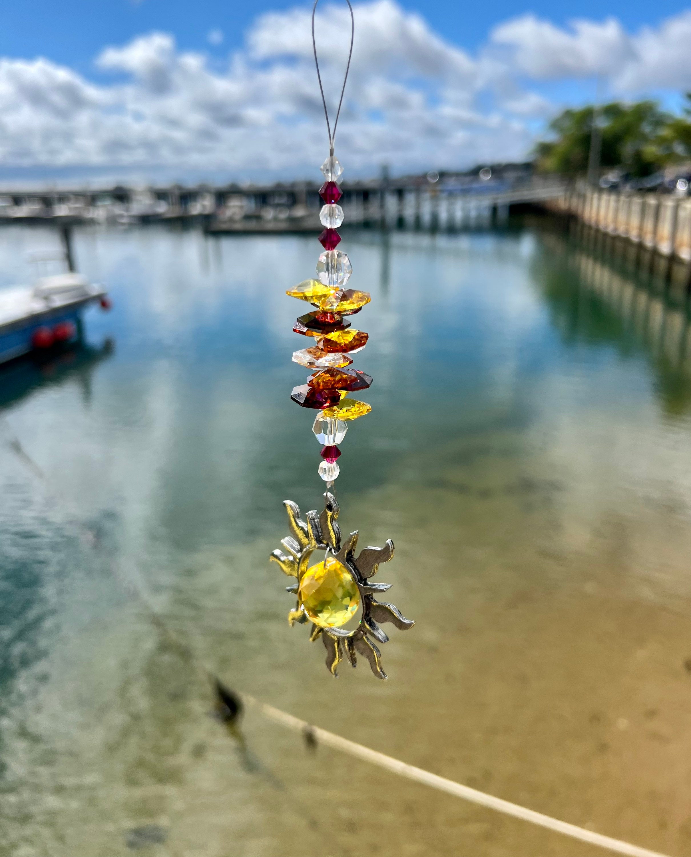 Crystal Suncatcher, Pewter Sun With Yellow Crystal Sphere, High Quality ...