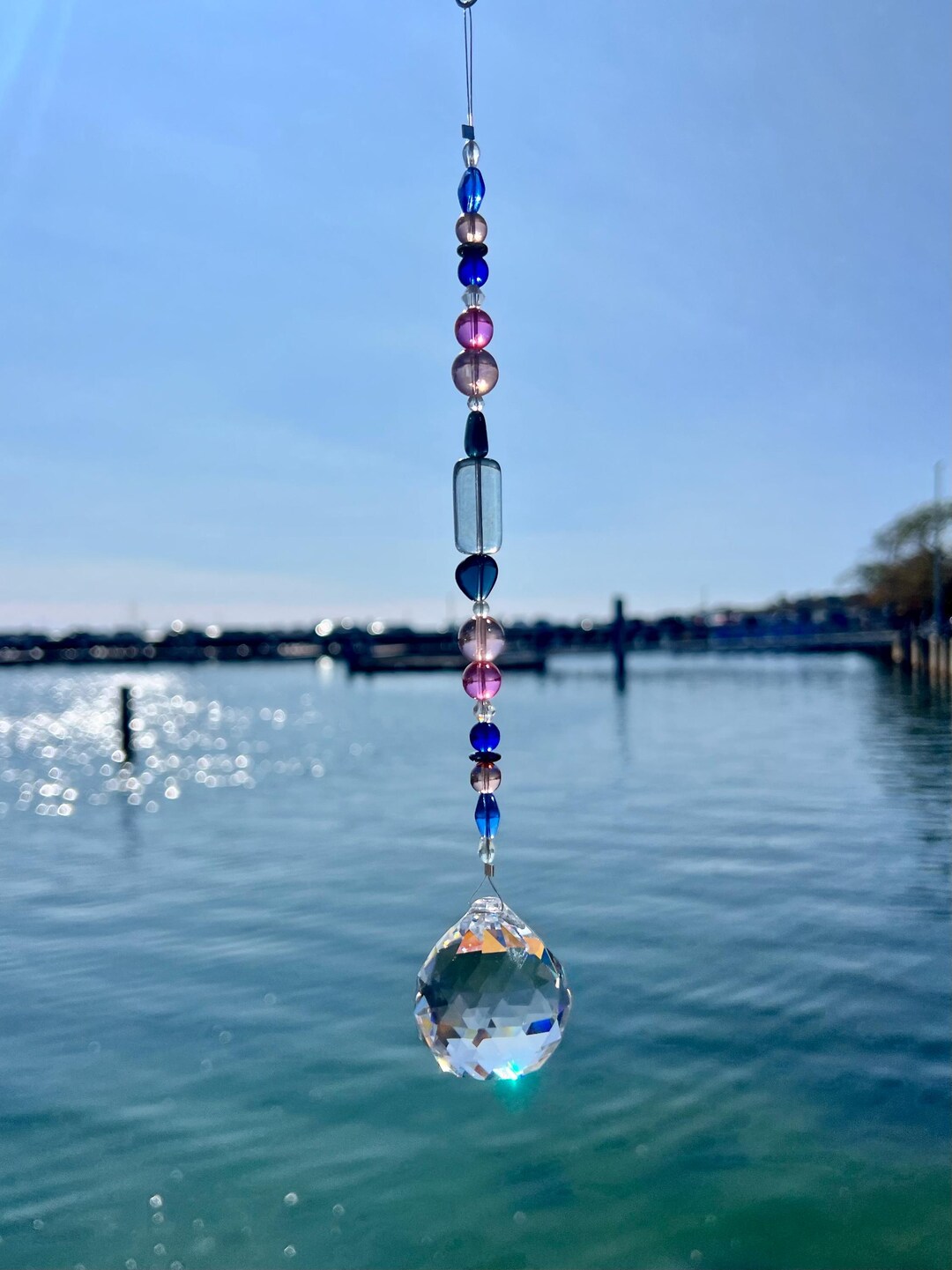 Glass Beaded Rainbow Maker Suncatcher, Pink Blue Sapphire Glass Beads ...