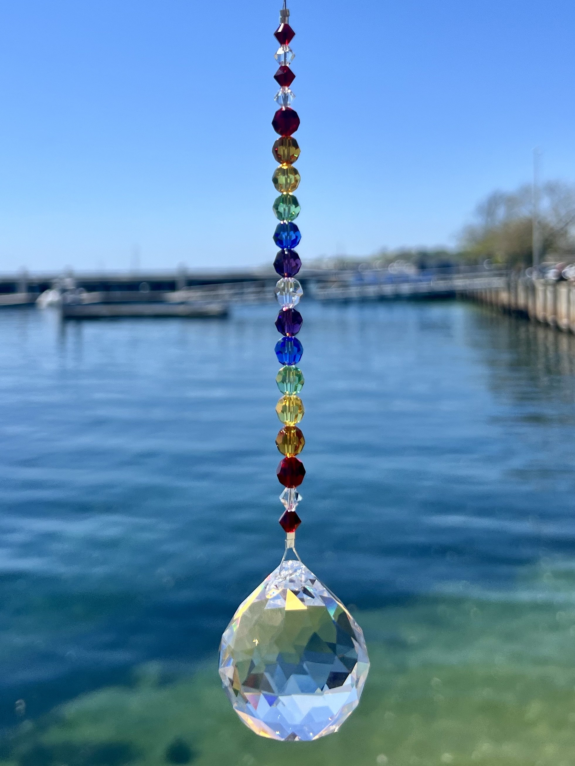 Rainbow Colored Crystal Suncatcher / Faceted Crystal Ball Sphere ...