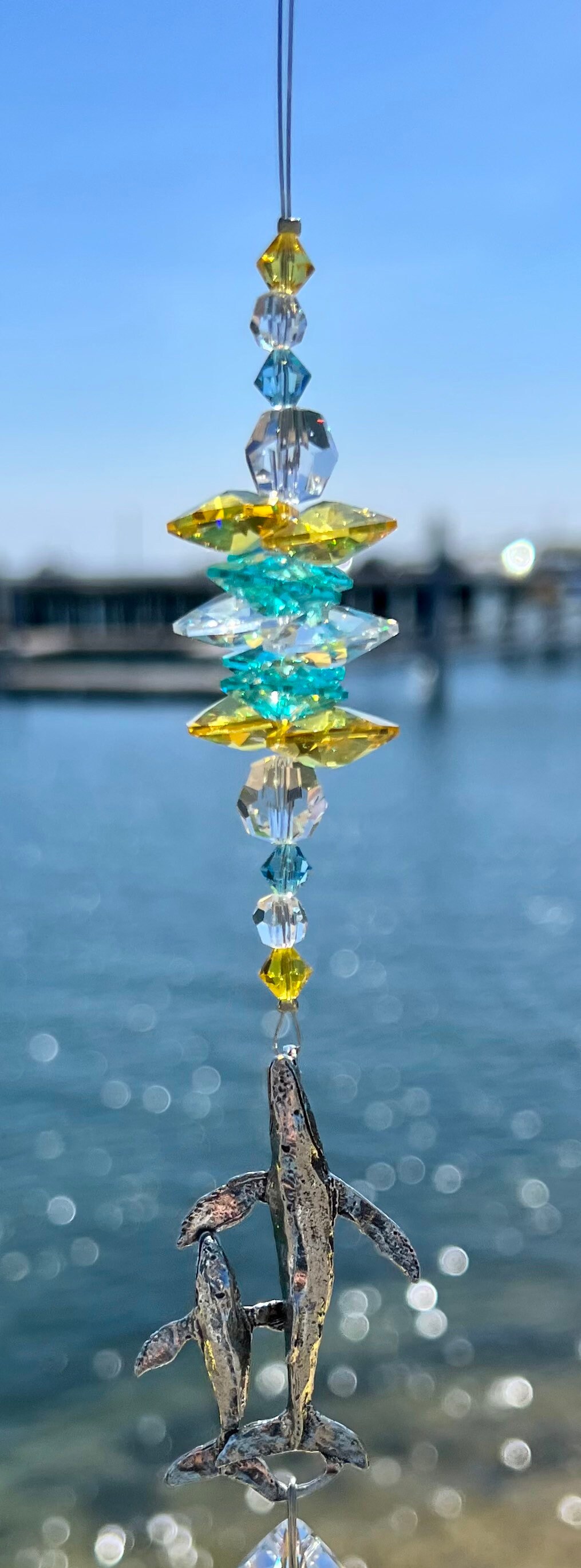 Pewter Humpback Whales & Austrian Crystal Sun Catcher Rainbow Maker ...