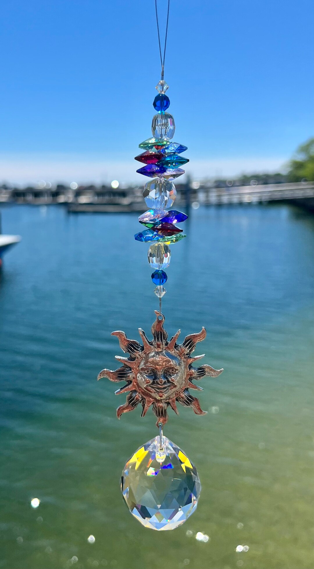 Pewter Sun Face & Colorful Swarovski Crystal Sun Catcher - Etsy
