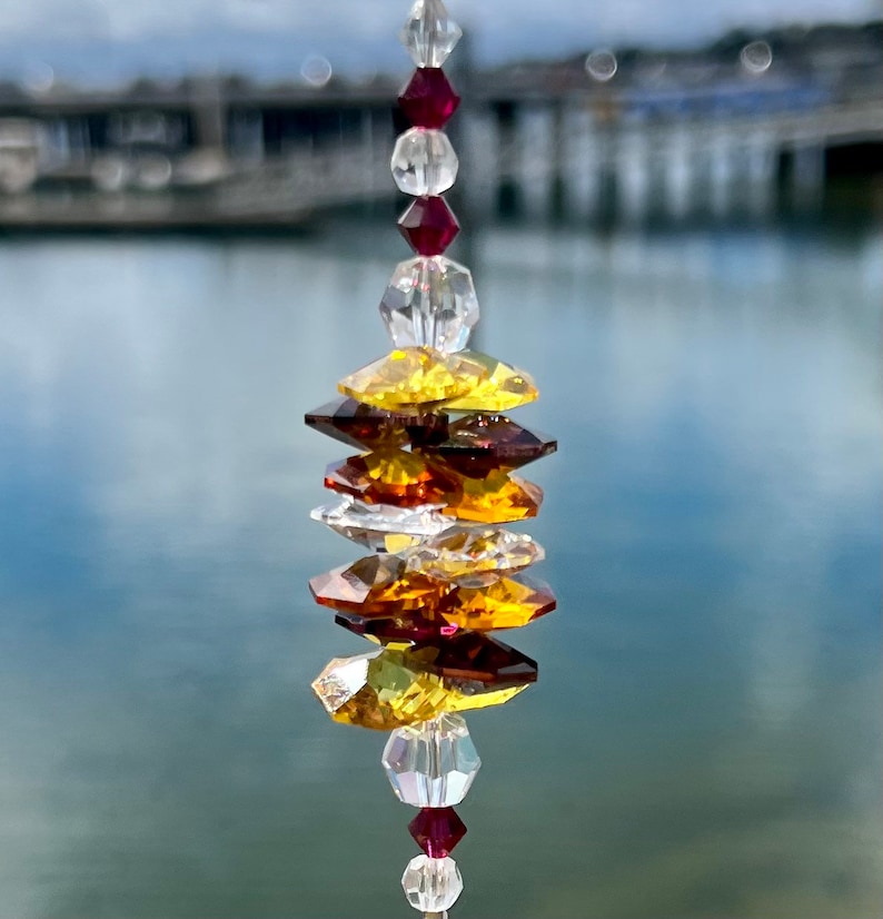 Crystal Suncatcher, Pewter Sun With Yellow Crystal Sphere, High Quality ...