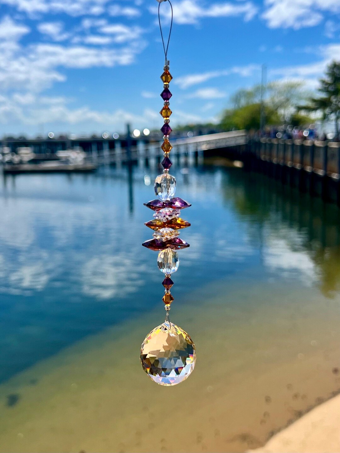 Pale Amber Crystal Ball Sphere With Purple Clear Topaz AUSTRIAN ...