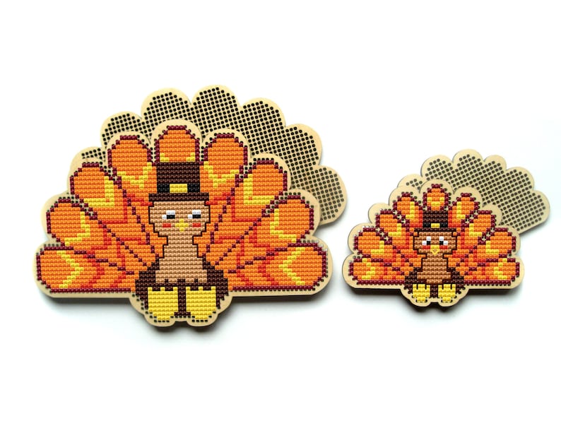Thanksgiving Day Turkey Cross Stitch Blank, Wooden Cross Stitch Pendant ...