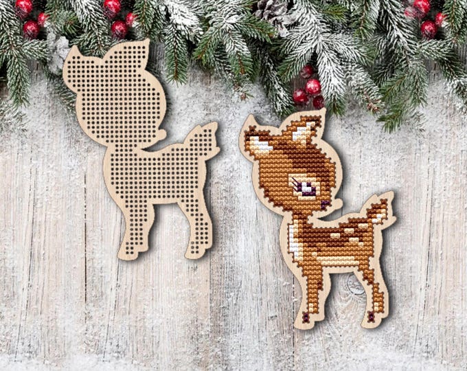 Baby Deer Wooden Cross Stitch Wooden Blank, Cute Deer Cross Stitch ...