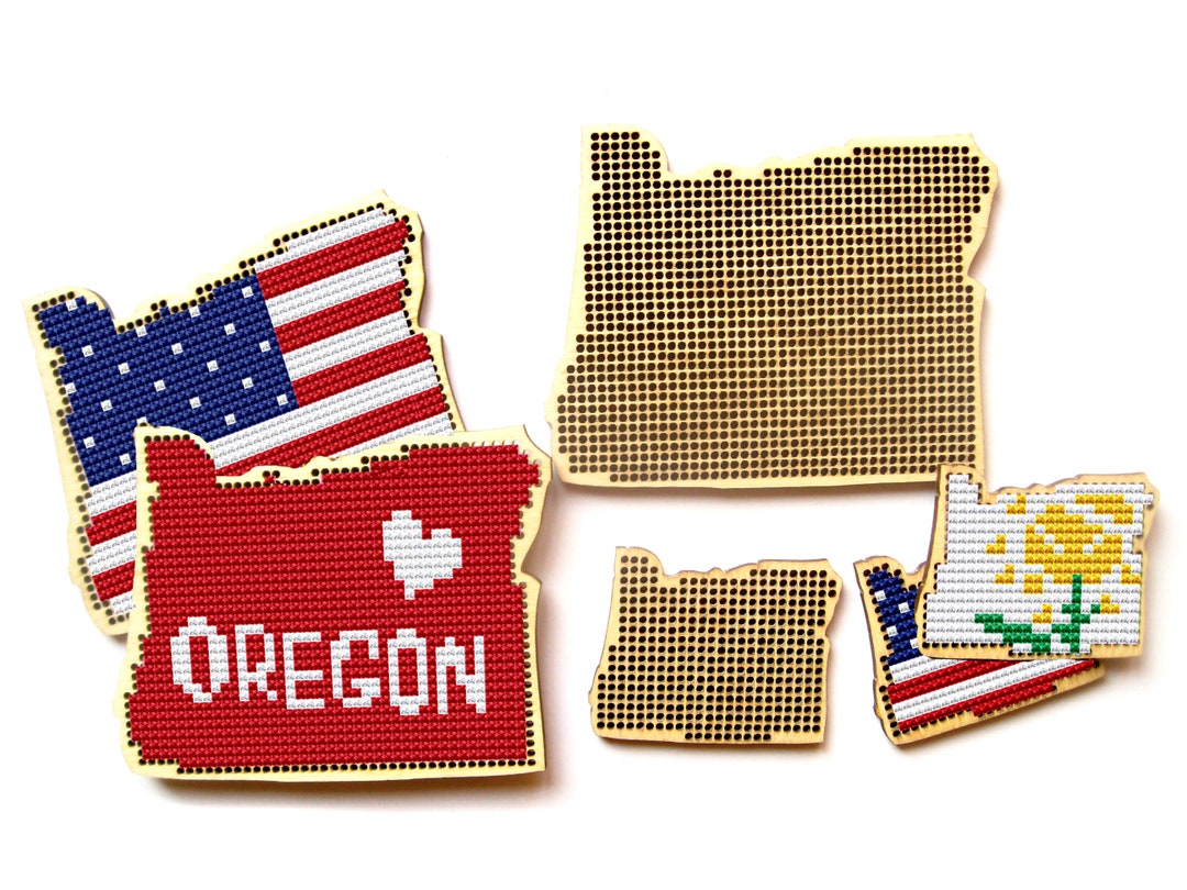 Oregon Wooden Cross Stitch Blank. Perforated Stitchable Map. State ...