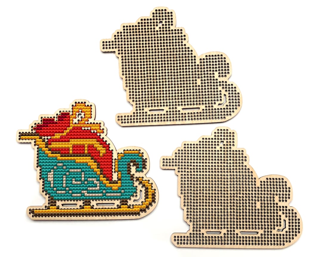 Santa Sled Cross Stitch Blank, Wood Christmas Cross Stitch Blank ...