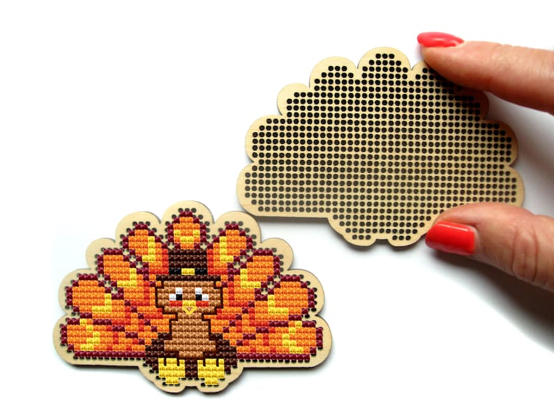 Thanksgiving Day Turkey Cross Stitch Blank, Wooden Cross Stitch Pendant ...