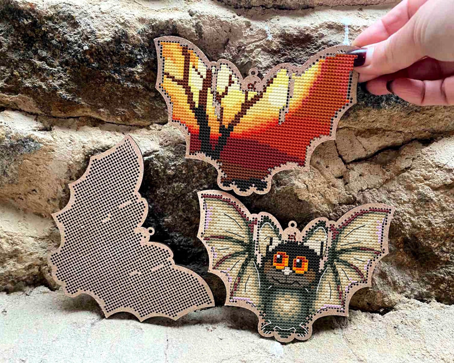 Halloween Bat Wood Cross Stitch, Halloween Cross Stitch Ornament, Bat ...