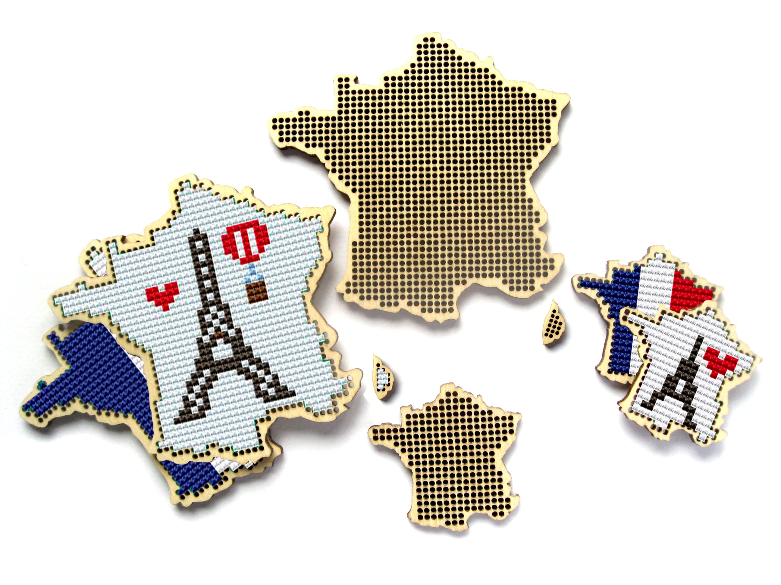 France Wooden Cross Stitch Blank. Perforated Stitchable Map. Country ...