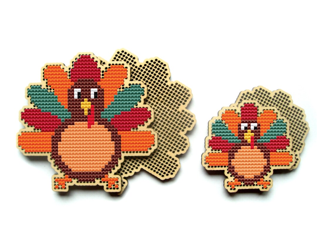 Thanksgiving Day Turkey Cross Stitch Blank, Wooden Cross Stitch Pendant ...