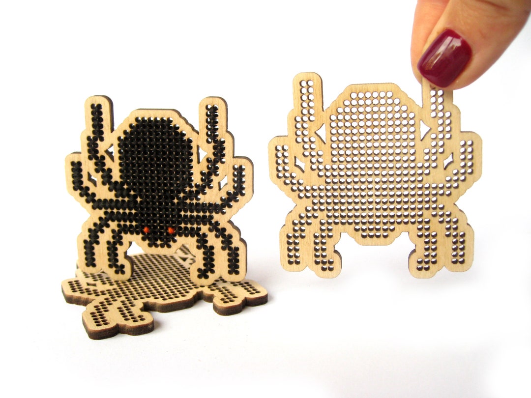 Spider Wood Cross Stitch, Halloween Cross Stitch Ornament, DIY ...