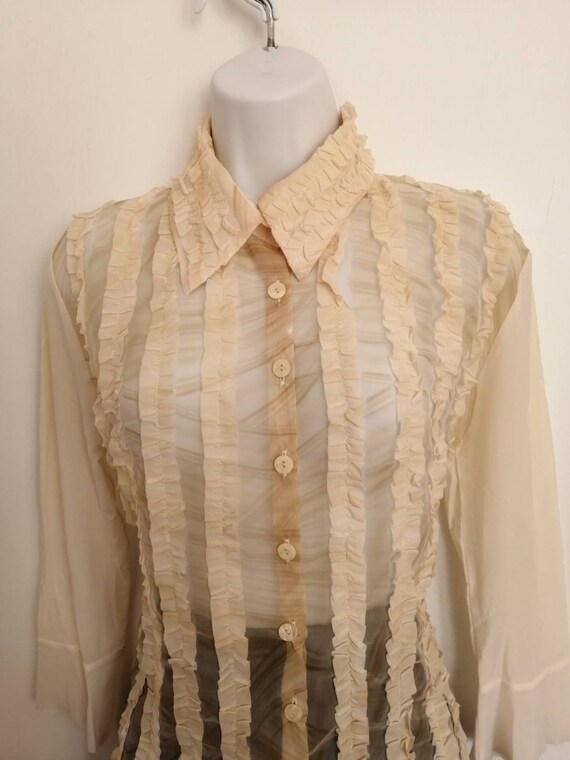 VTG-Beige Three-Quarter Transparent Blouse, Frills in… - Gem