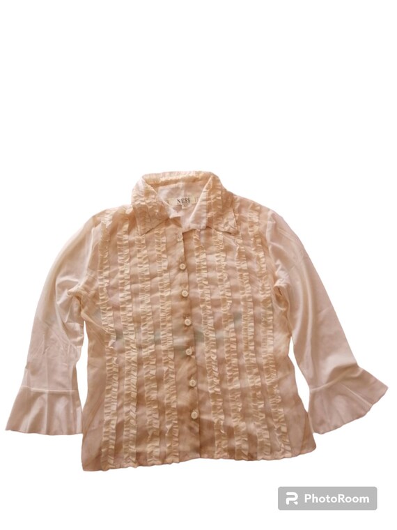 VTG-Beige Three-Quarter Transparent Blouse, Frills in… - Gem
