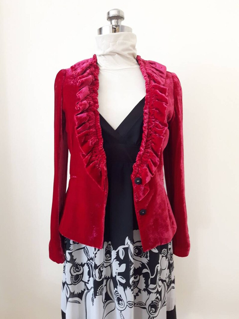 Vintage RED VELVET SHORT Coat Bright Red Ruffle at Collar - Etsy Canada