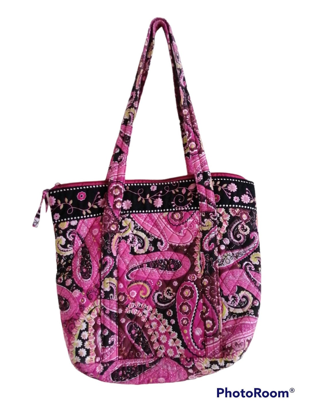 Pink Black Paisley Quilted Cotton Handbag, Pink Multi Colored Zippered ...