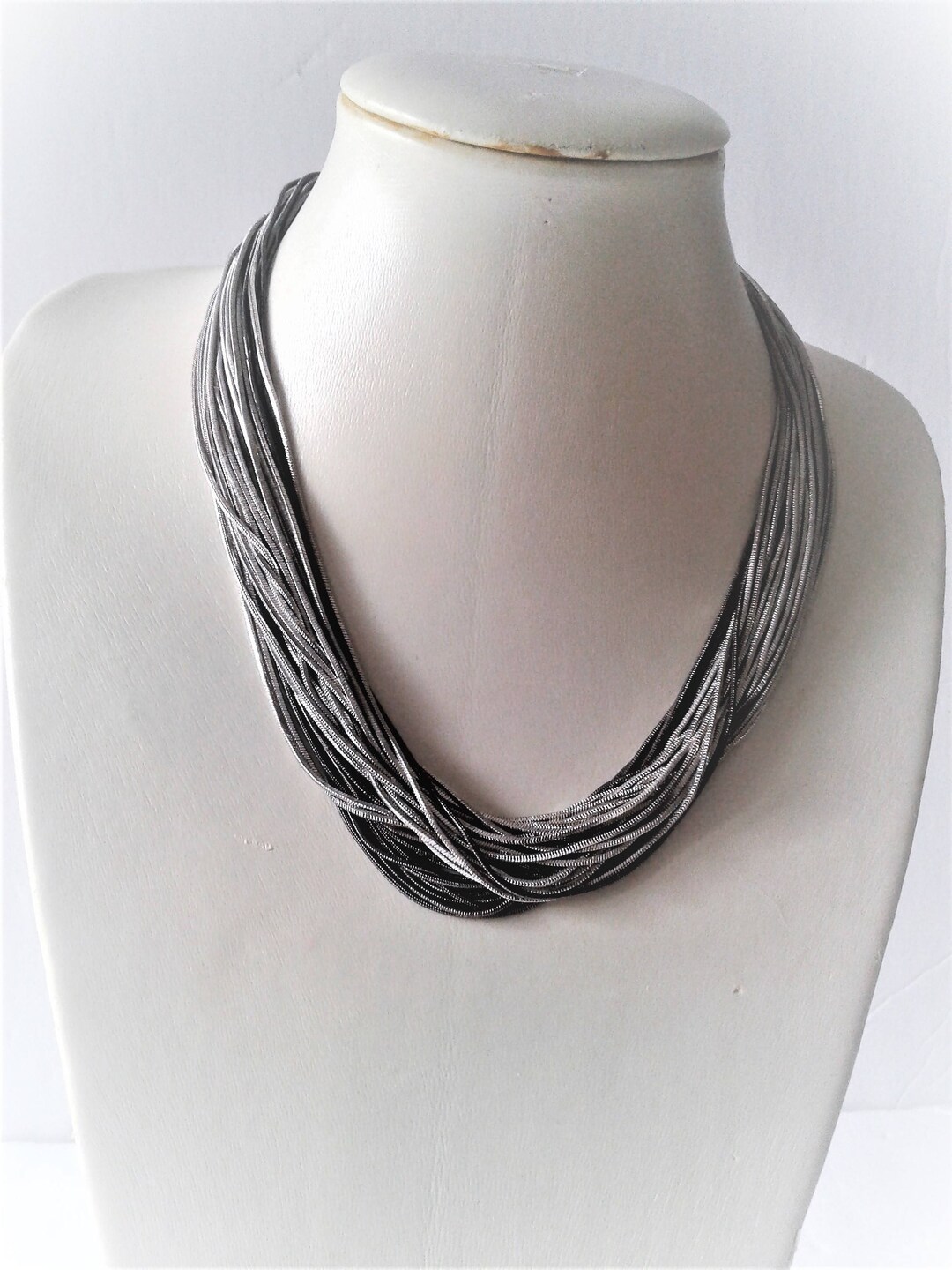 Multi-layered Silver and Black Necklace, Silver Chain Necklace Layered ...