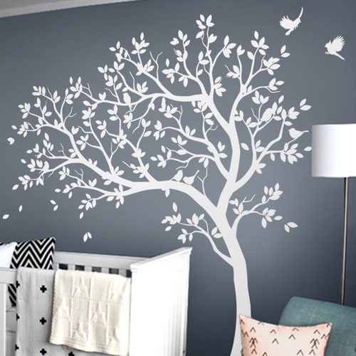 White Tree Decal Large Nursery Tree Decals With Birds Unisex - Etsy