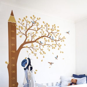 Tree Wall Decal With Growth Chart and Cute Animals Kids Room Wall ...