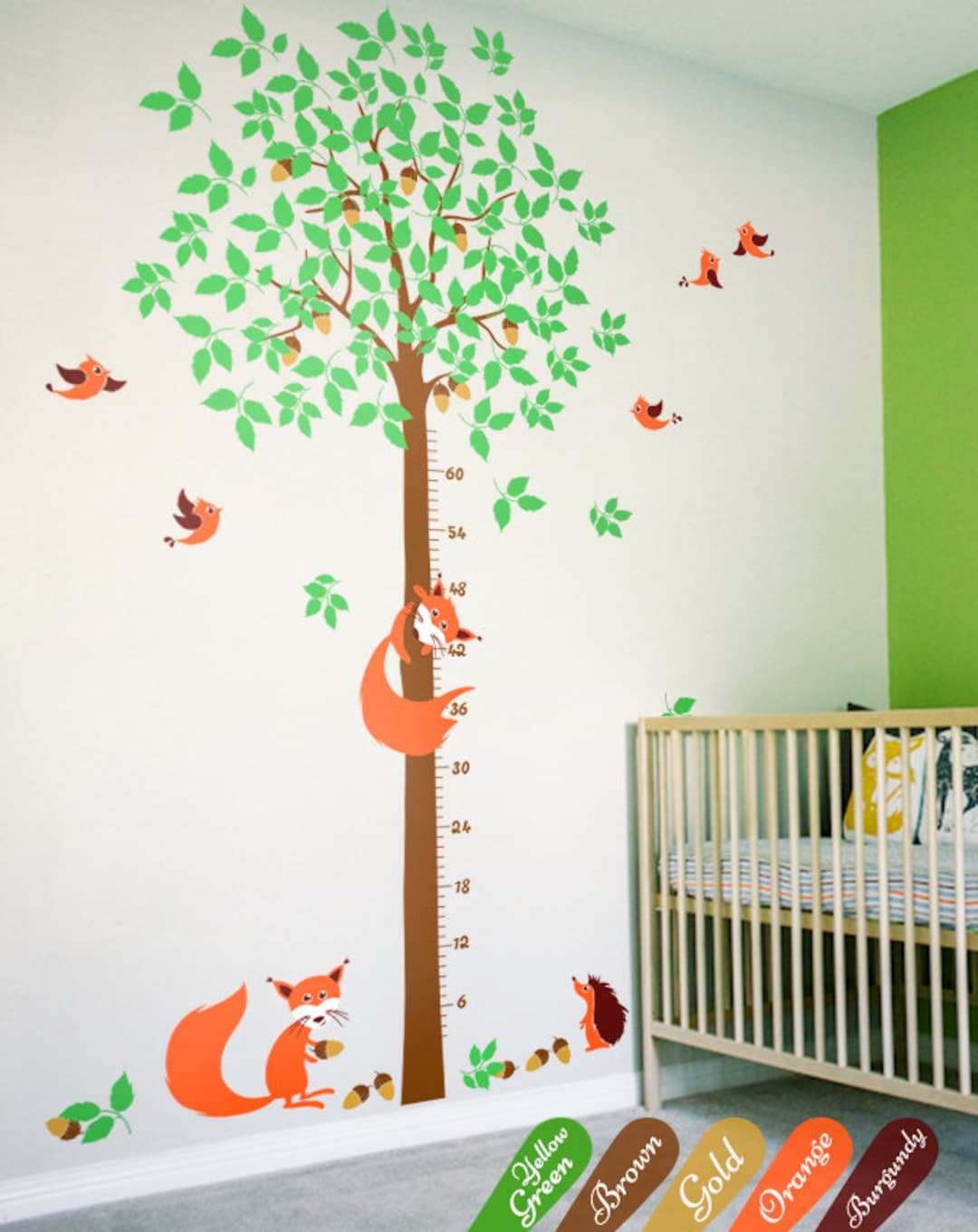 Large Tree Wall Decal With Growth Chart Nursery Tree Decoration Size ...