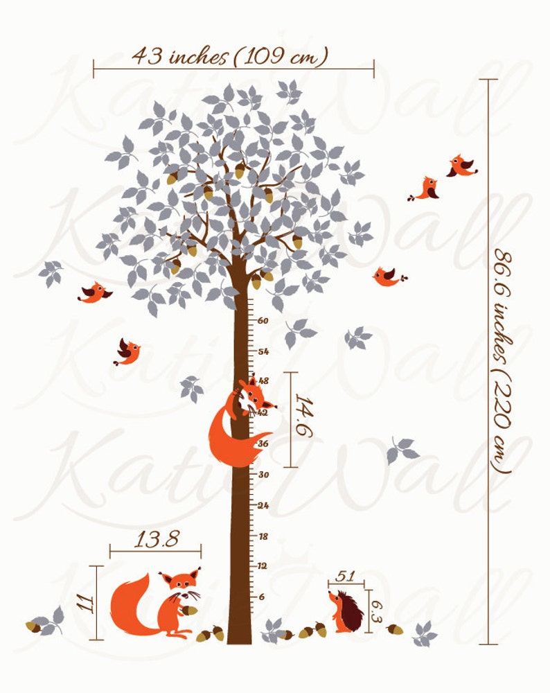 Large Tree Wall Decal With Growth Chart Complete Nursery Decor - Etsy