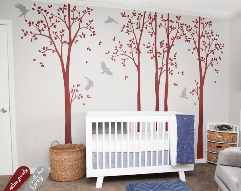 Large Trees Wall Decal Set of Nursery Tree Stickers With Birds Tree ...