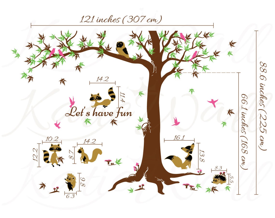 Huge Tree Wall Decal With Forest Animals Wall Sticker Murals Large Tree ...