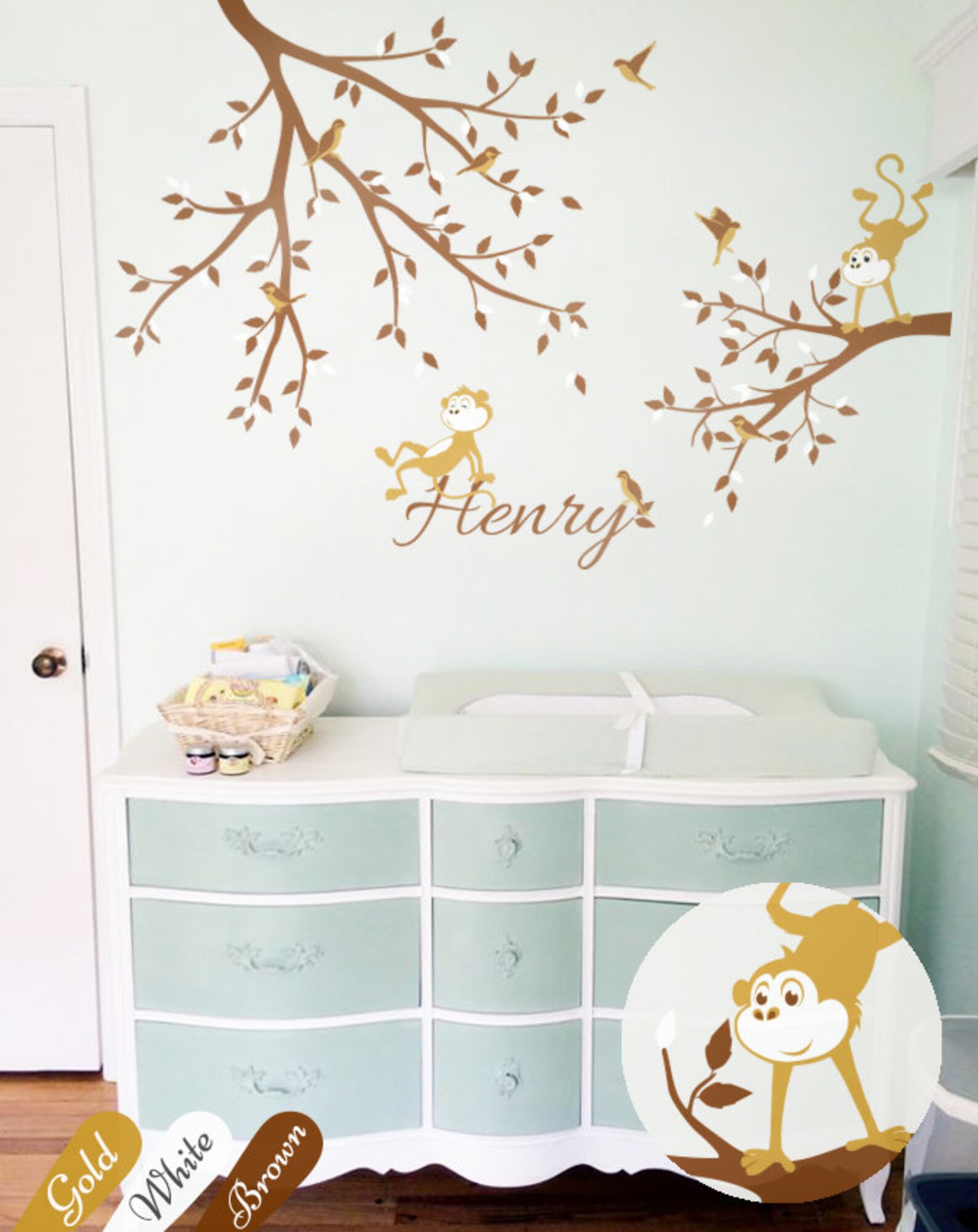 Tree Wall Decals Branch Decal Sticker Mural Cute Monkeys and | Etsy