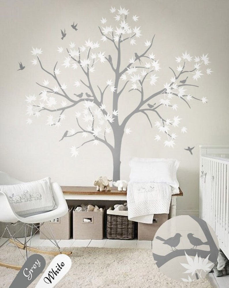 Large Nursery Wall Decoration White Tree Wall Decals Nursery Etsy