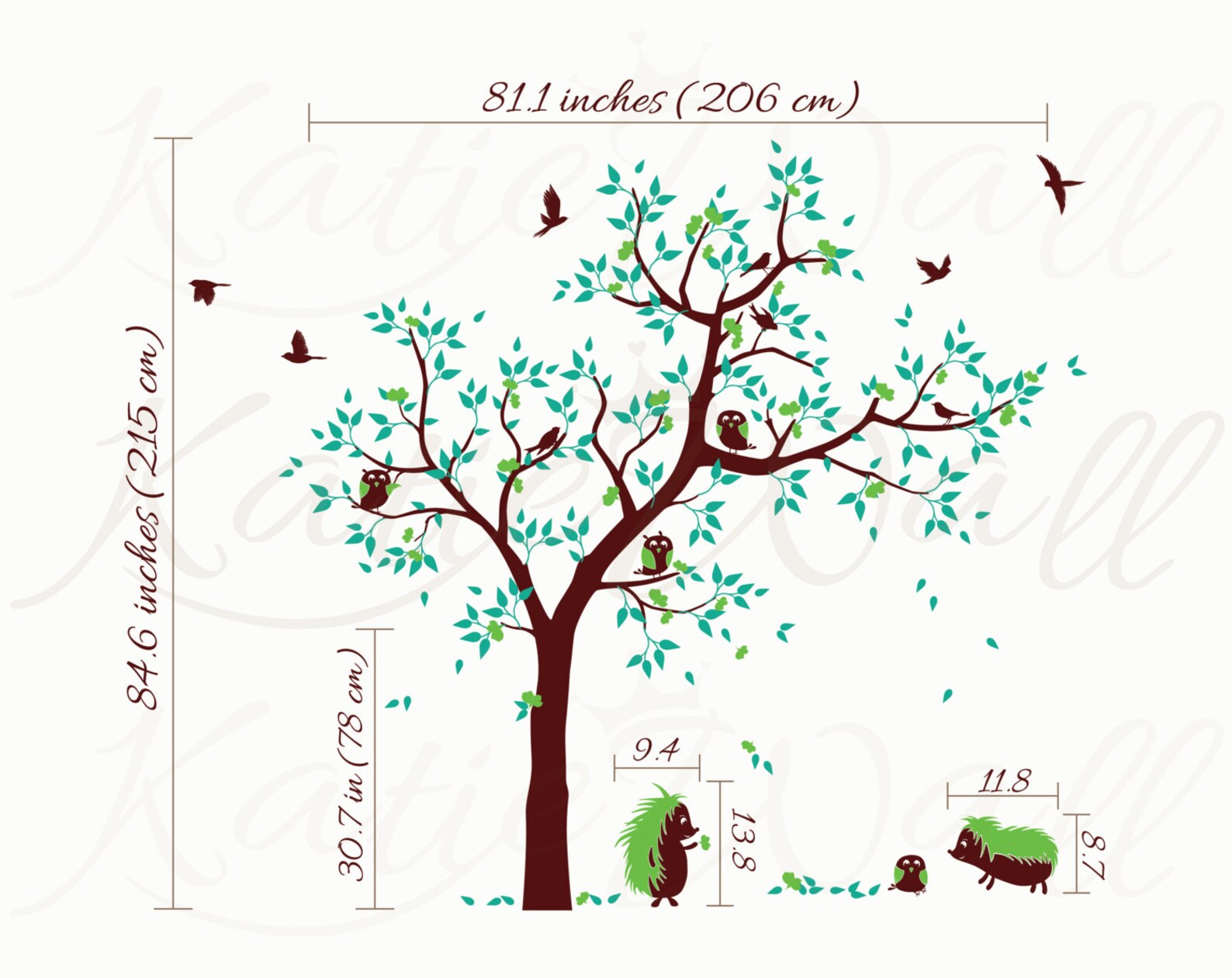 Nursery Tree Wall Decal With Hedgehogs and Owls Large Tree | Etsy